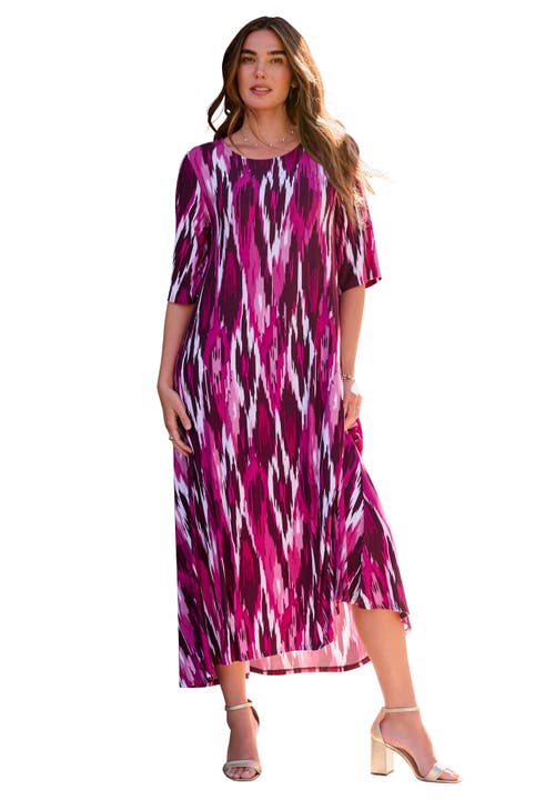 ROAMAN'S Roaman's Stretch Knit High-Low Short Sleeve Maxi Dress